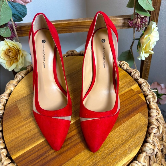 Shoes | Metropolitan View Red Heels 35 Heel With Mesh Cutouts Size 8 ...